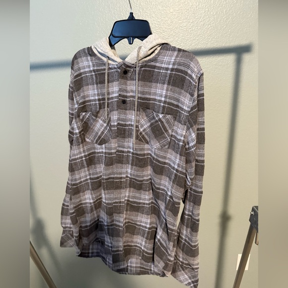 RSQ | Shirts | Rsq Gray And Light Blue Plaid Flannel Shirt With Hood ...